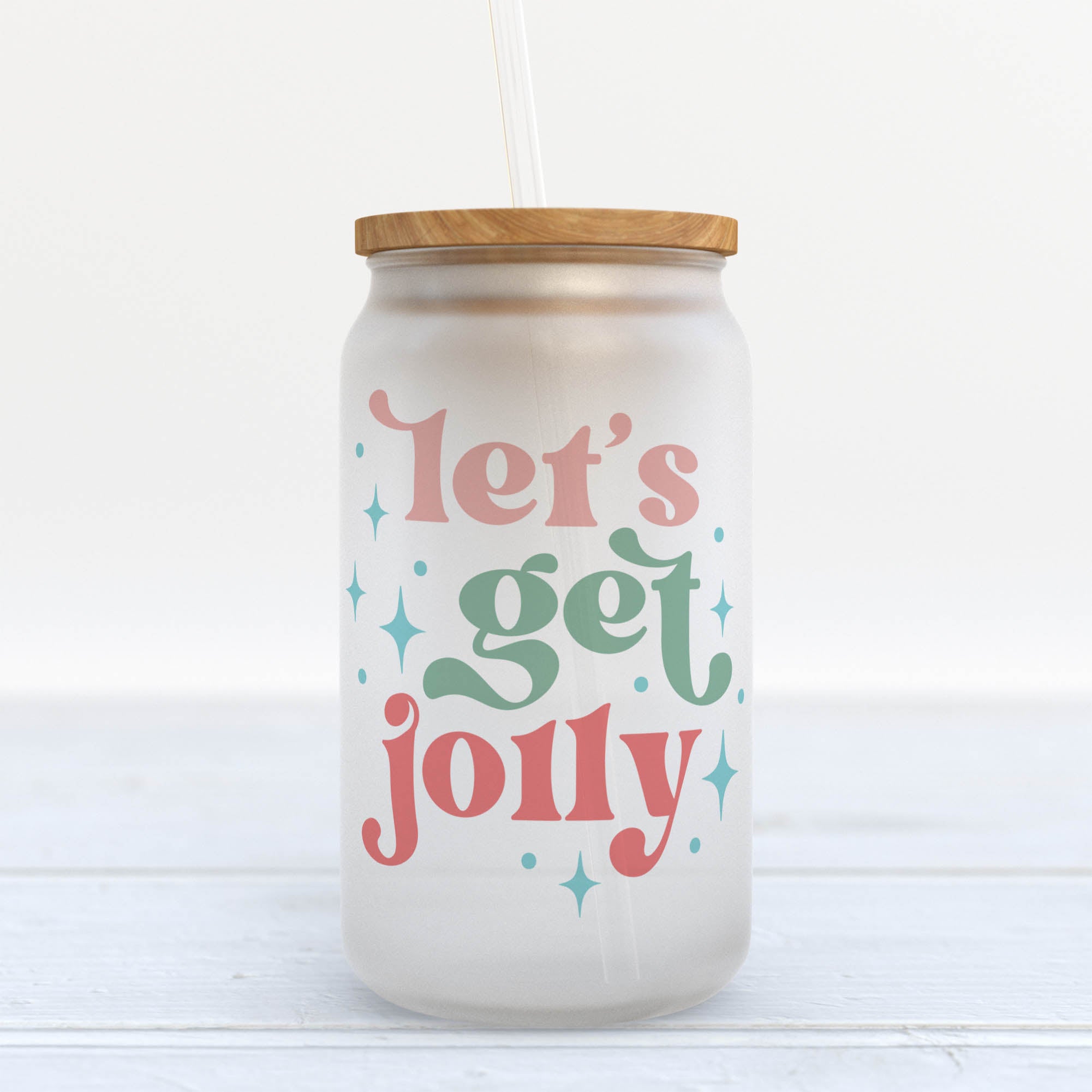 Let's Get Jolly Christmas Retro Frosted Glass Can Tumbler – Heart ...